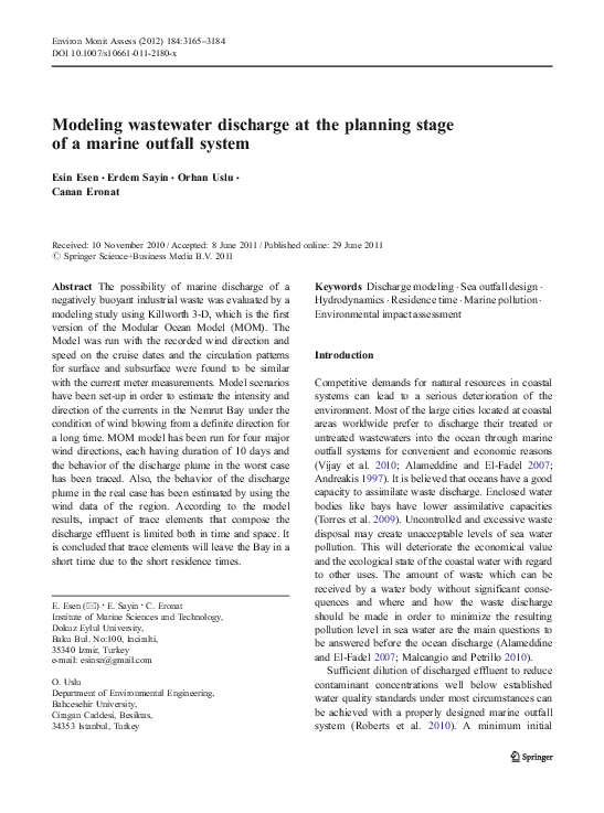 (PDF) Modeling wastewater discharge at the planning stage of a marine ...