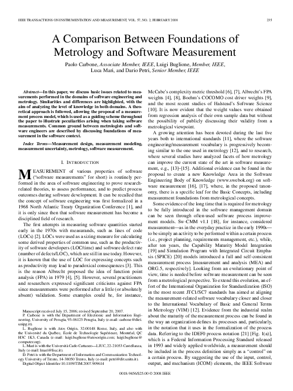 (PDF) A comparison between foundations of metrology and software ...