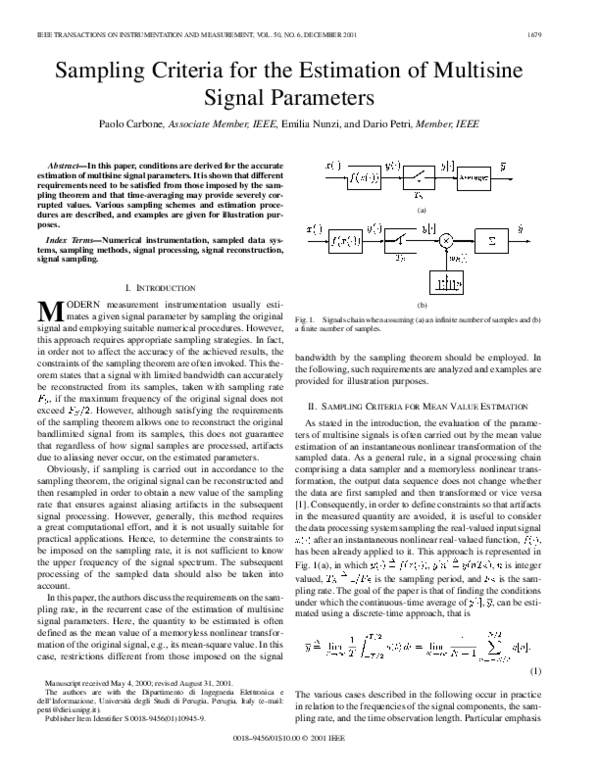 (PDF) Sampling criteria for the estimation of multisine signal parameters