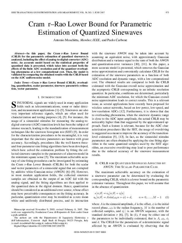 (PDF) Cramér-Rao lower bound for parametric estimation of quantized sinewaves