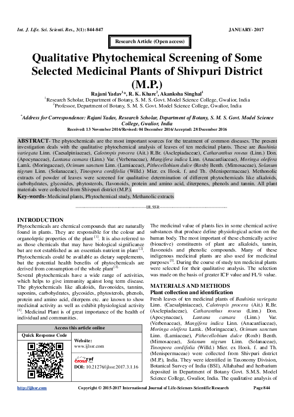 (PDF) Qualitative Phytochemical Screening of Some Selected Medicinal Plants of Shivpuri District ...