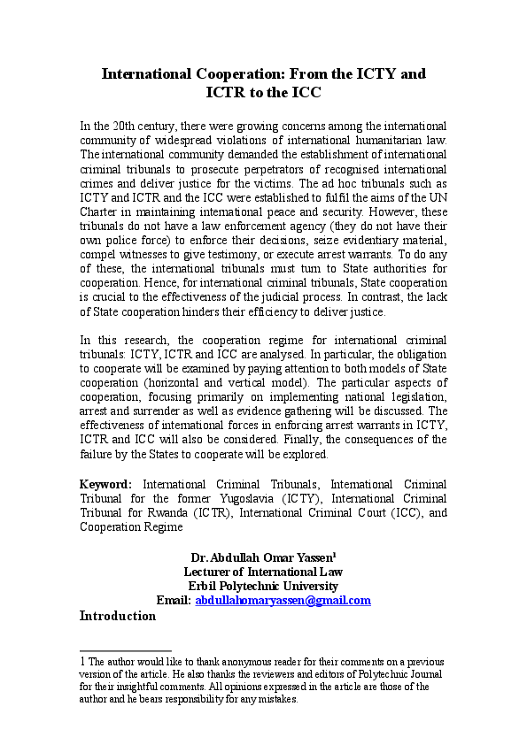(DOC) International Cooperation: From the ICTY and ICTR to the ICC