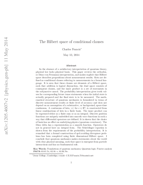 Pdf The Hilbert Space Of Conditional Clauses