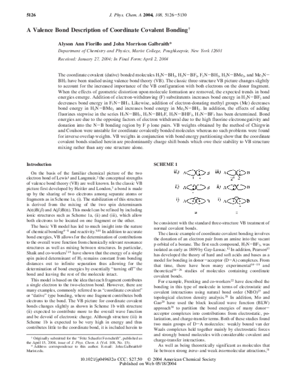 (PDF) A valence bond description of coordinate covalent bonding