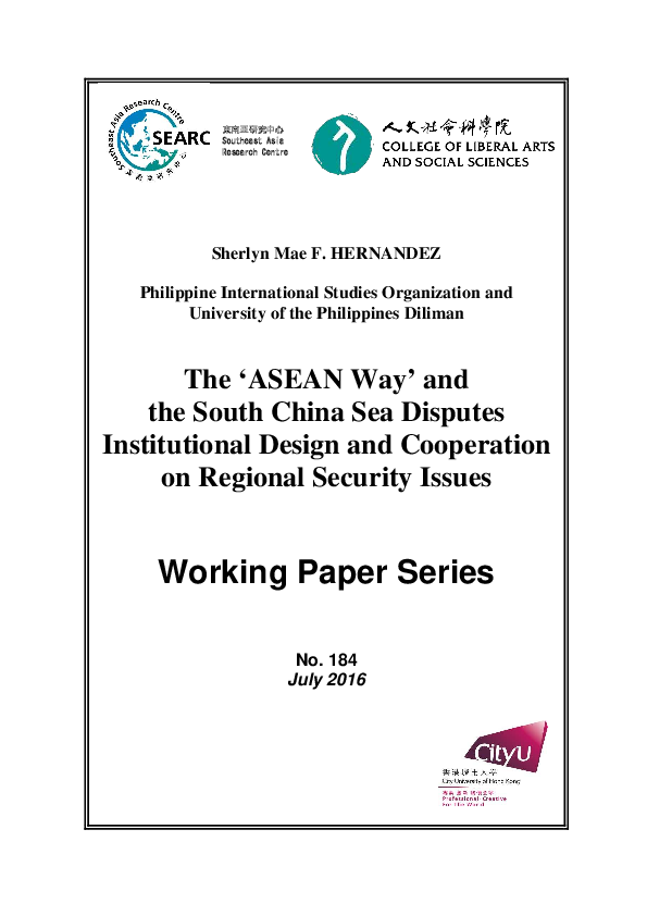 (PDF) The 'ASEAN Way' and the South China Sea Disputes Institutional ...