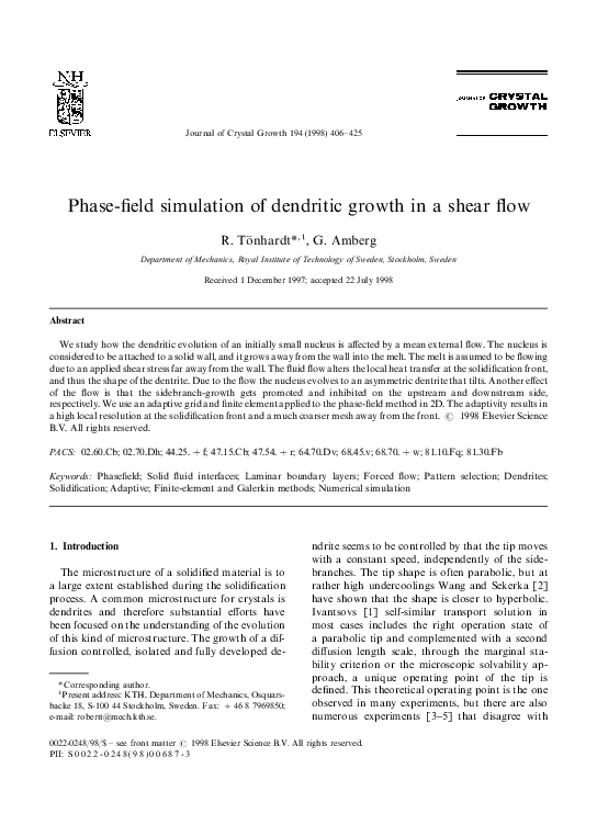(PDF) Phase-field simulation of dendritic growth in a shear flow