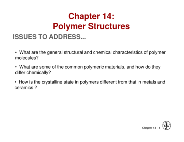 (PDF) Chapter 14: Polymer Structures