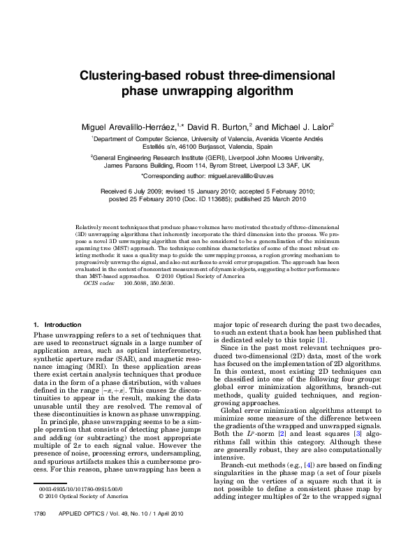 Pdf Clustering Based Robust Three Dimensional Phase Unwrapping Algorithm 1109