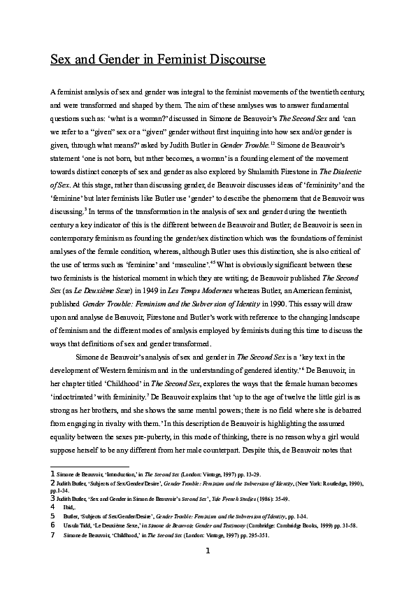 Doc Sex And Gender In Feminist Discourse