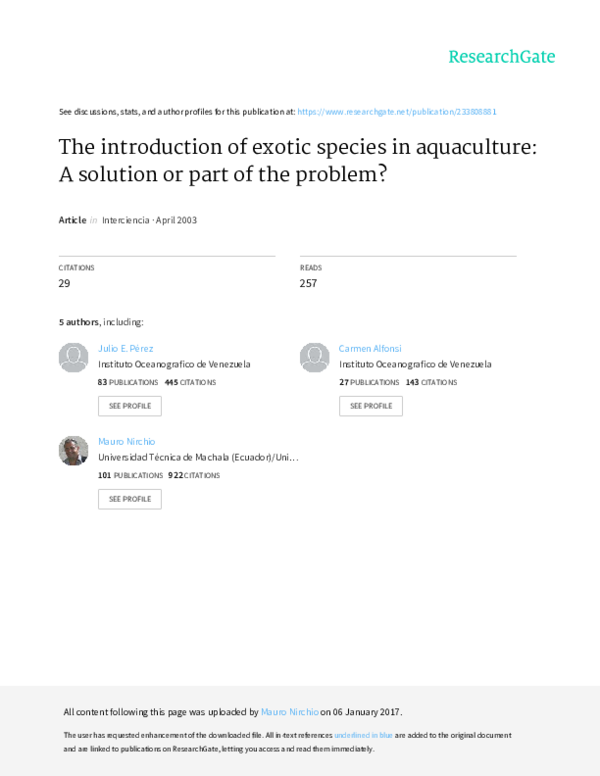 (PDF) The introduction of exotic species in aquaculture: a solution or ...
