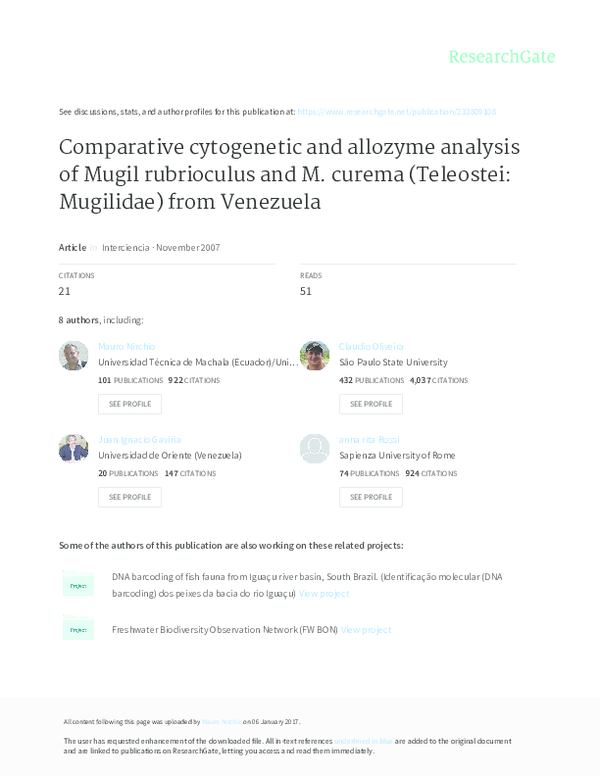 Comparative cytogenetic and allozyme analysis ofMugil rubrioculus and M ...