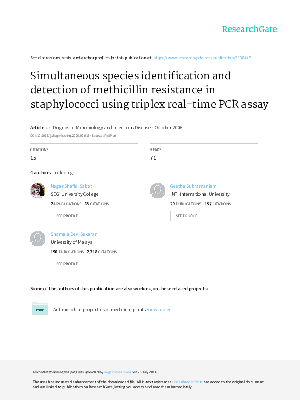 (PDF) Simultaneous species identification and detection of methicillin resistance in ...