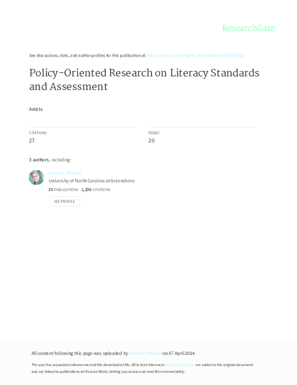 (PDF) Policy-Oriented Research on Literacy Standards and Assessment.