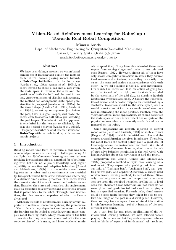 (PDF) Vision-Based Reinforcement Learning for RoboCup: Towards Real Robot Competition