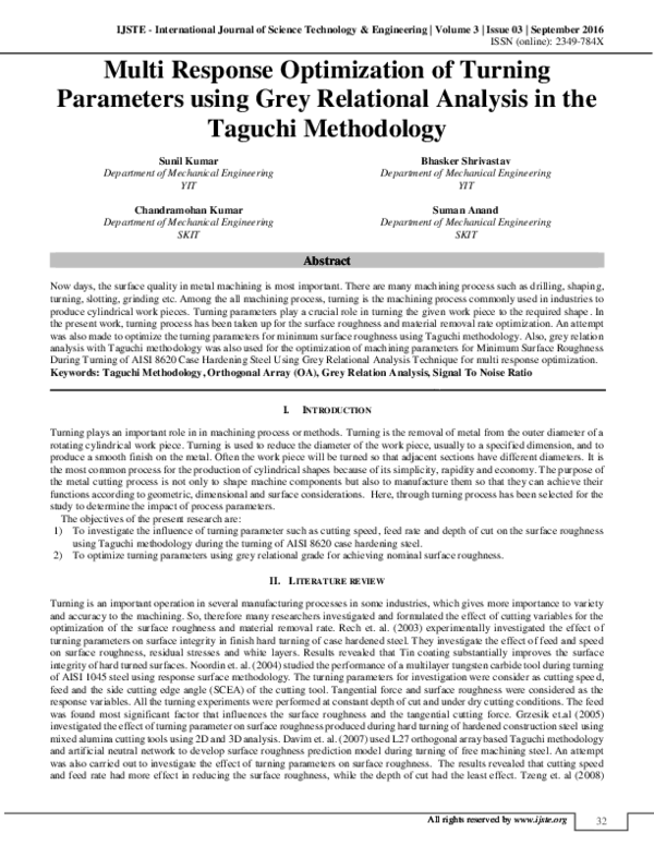 Pdf Multi Response Optimization Of Turning Parameters Using Grey Relational Analysis In The 9775
