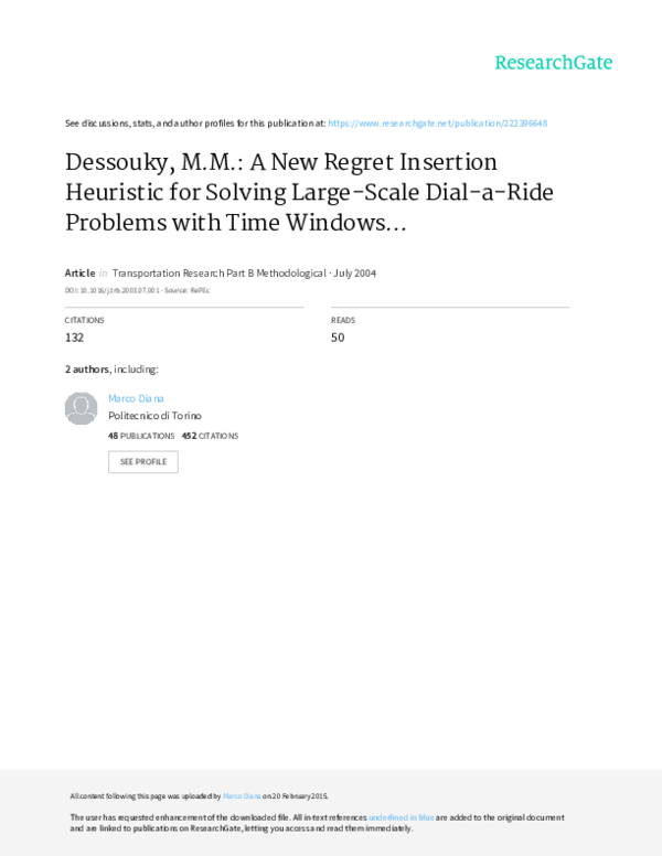 (PDF) A new regret insertion heuristic for solving large-scale dial-a-ride problems with time ...