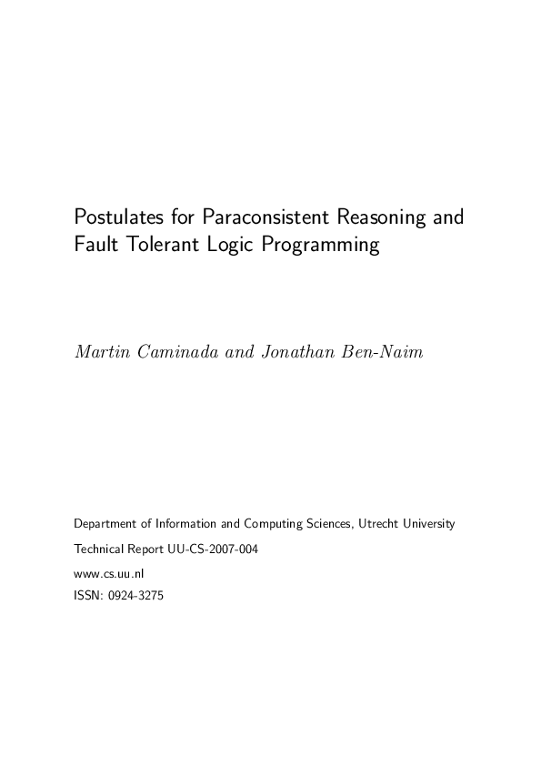 Pdf Postulates For Paraconsistent Reasoning And Fault Tolerant Logic Programming