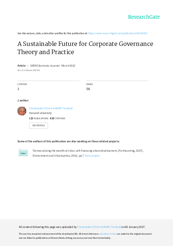 (PDF) A Sustainable Future for Corporate Governance Theory and Practice | Shann Turnbull ...