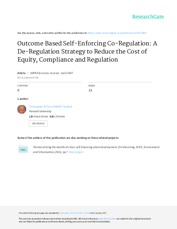 (PDF) Outcome Based Self-Enforcing Co-Regulation: A De-Regulation ...