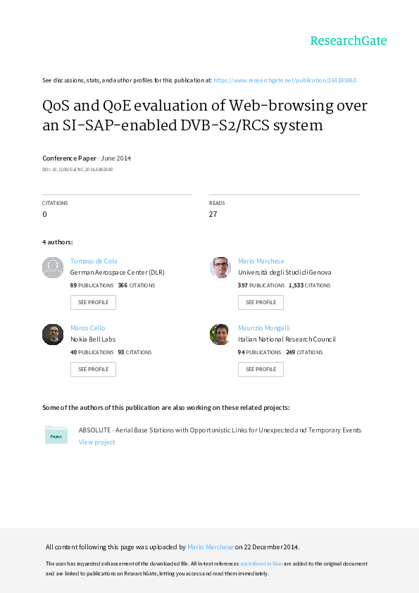 (PDF) QoS and QoE evaluation of Web-browsing over an SI-SAP-enabled DVB-S2/RCS system