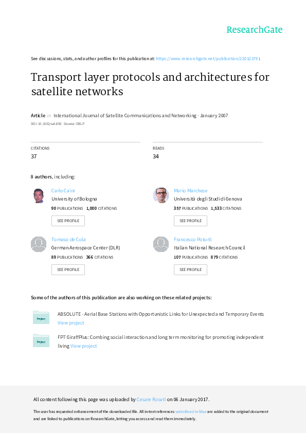 (PDF) Transport layer protocols and architectures for satellite networks