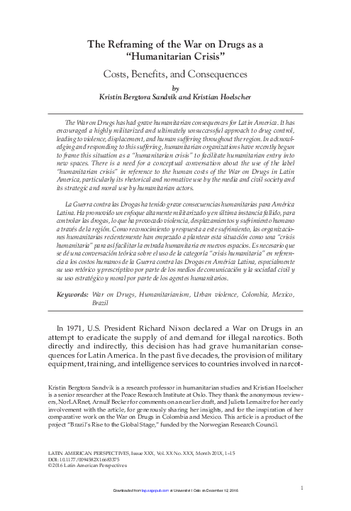(PDF) The Reframing of the War on Drugs as a " Humanitarian Crisis ...