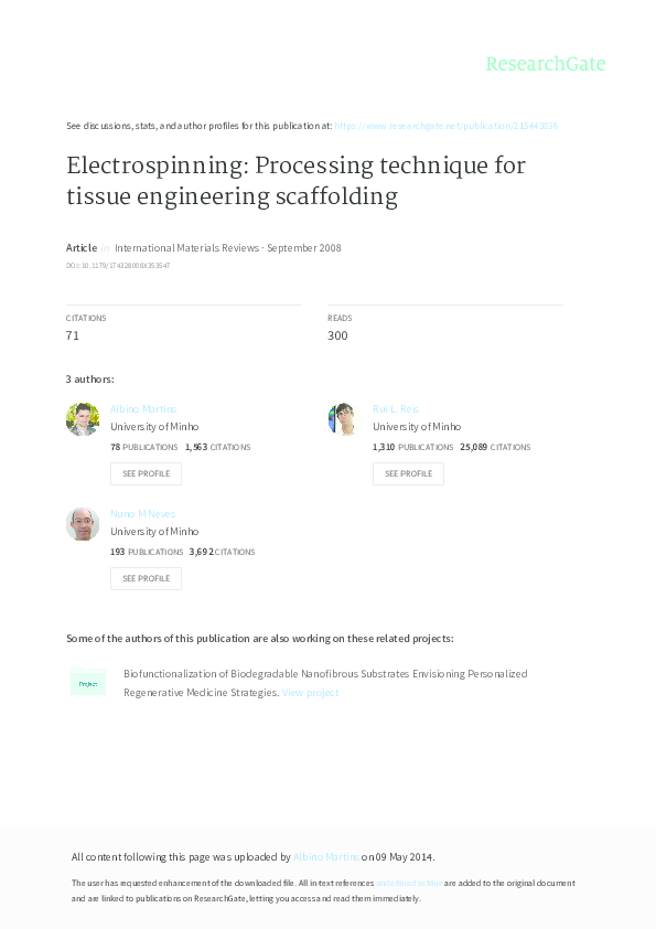 (PDF) Electrospinning: processing technique for tissue engineering scaffolding