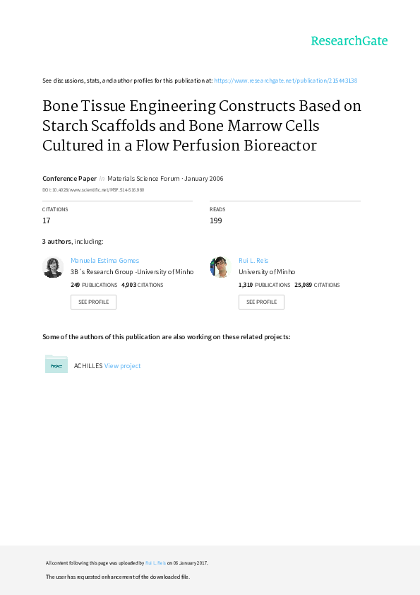 (PDF) Bone Tissue Engineering Constructs Based on Starch Scaffolds and Bone Marrow Cells ...