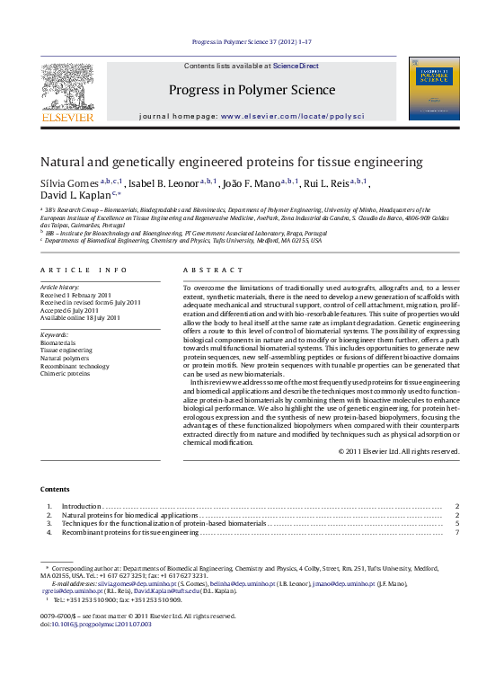 (PDF) Natural and genetically engineered proteins for tissue engineering