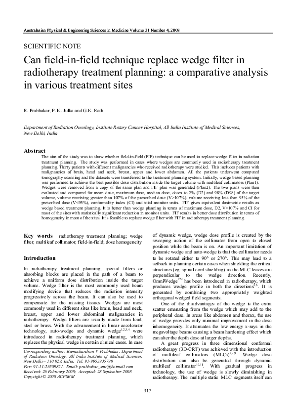 (PDF) Can field-in-field technique replace wedge filter in radiotherapy ...
