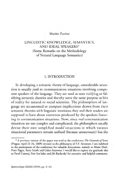 (PDF) Linguistic Knowledge, Semantics, and Ideal Speakers (Some Remarks on the Methodology of ...