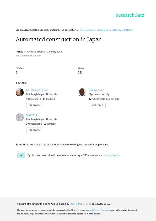 (PDF) Automated construction in Japan