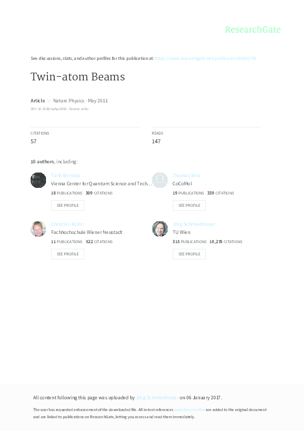 (PDF) Twin-atom beams
