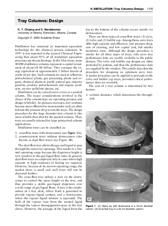 (PDF) Figure 1 (A) Sieve ray with downcomer in a 30 cm diameter column. (B) Dual-flow tray in a ...