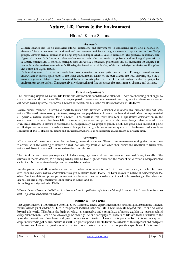 (PDF) Nature, Life Forms & the Environment