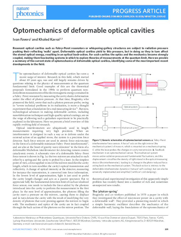 (PDF) Optomechanics of deformable optical cavities