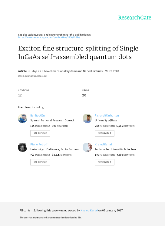 (PDF) Exciton fine structure splitting of single InGaAs self-assembled ...