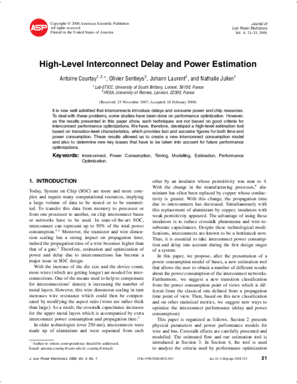 (PDF) High-level interconnect delay and power estimation