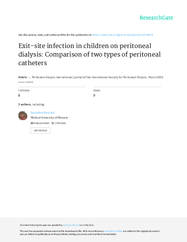(PDF) Exit-site infection in children on peritoneal dialysis ...