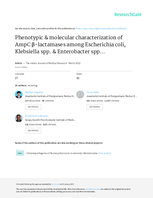 (PDF) Phenotypic & molecular characterization of AmpC β-lactamases ...