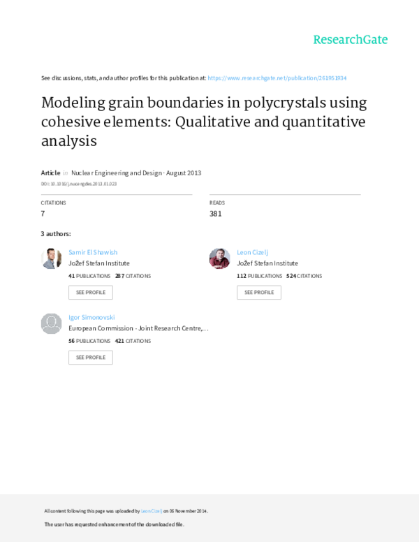 (PDF) Modeling grain boundaries in polycrystals using cohesive elements: Qualitative and ...