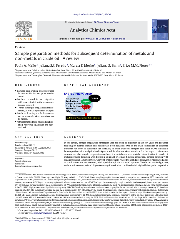 (PDF) Sample preparation methods for subsequent determination of metals ...