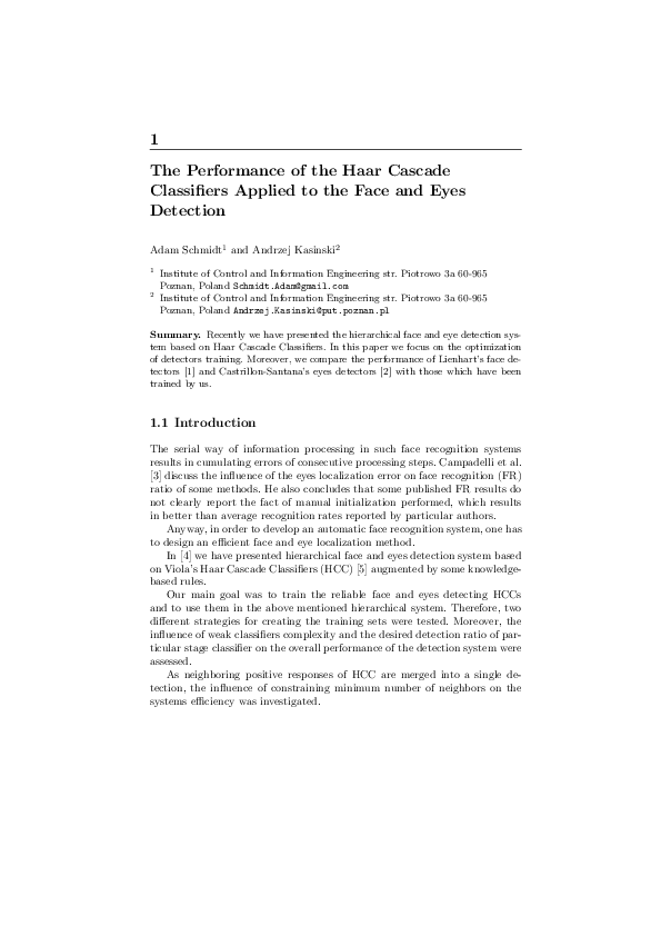 Pdf The Performance Of The Haar Cascade Classifiers Applied To The
