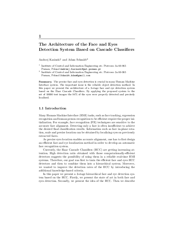 (PDF) The Architecture of the Face and Eyes Detection System Based on Cascade Classifiers