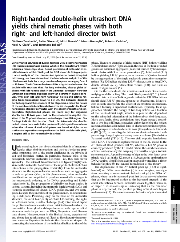 Pdf Right Handed Double Helix Ultrashort Dna Yields Chiral Nematic