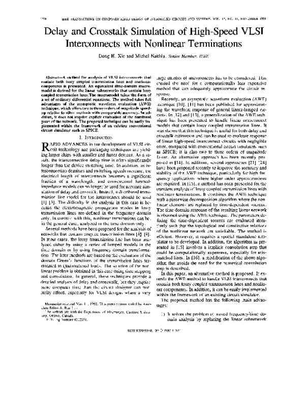 (PDF) Delay and crosstalk simulation of high-speed VLSI interconnects with nonlinear terminations
