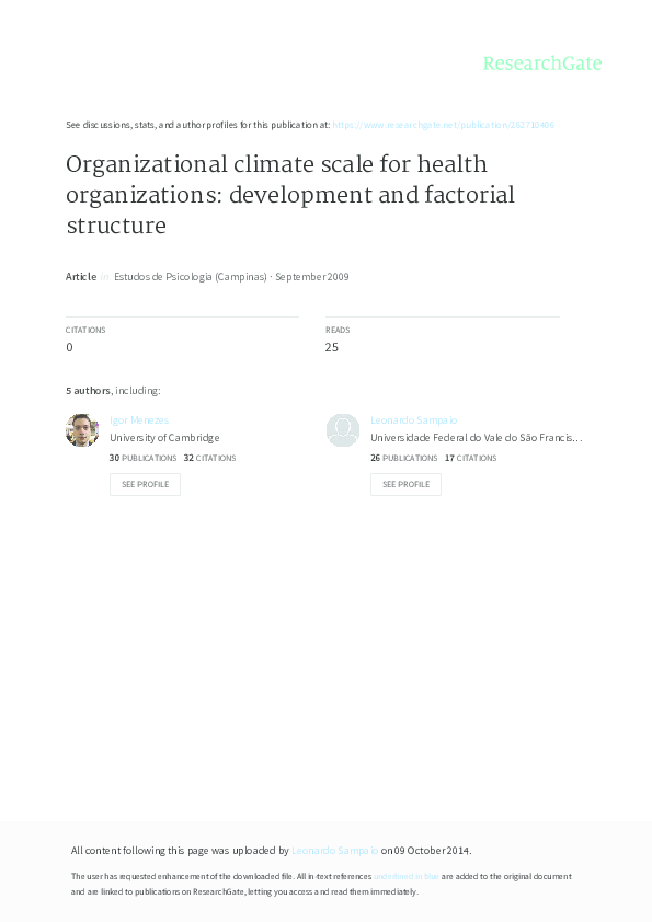 (PDF) Organizational climate scale for health organizations ...