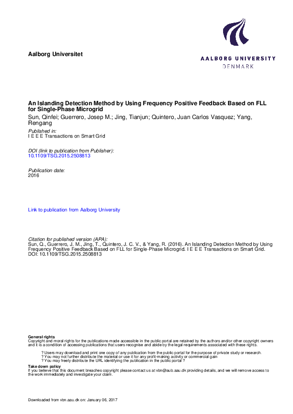 Pdf An Islanding Detection Method By Using Frequency Positive Feedback Based On Fll For Single
