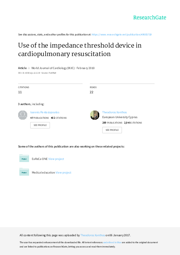 (PDF) Use of the impedance threshold device in cardiopulmonary ...