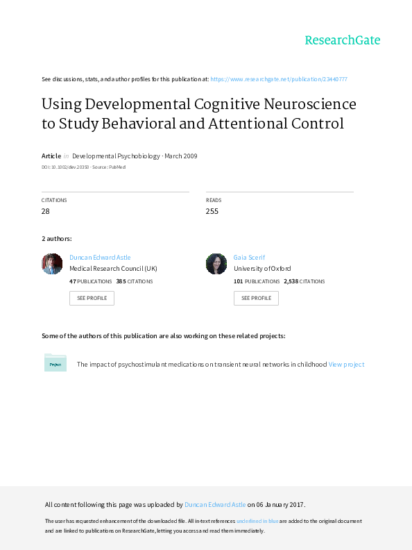 (PDF) Using developmental cognitive neuroscience to study behavioral and attentional control